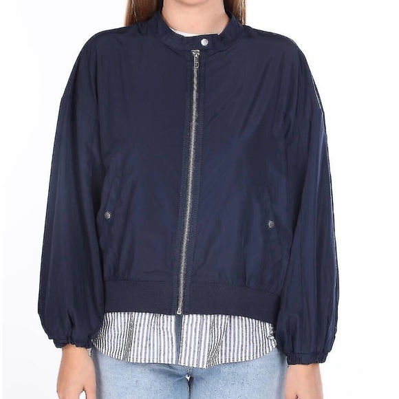 Zara | Jackets & Coats | Zara Womens Navy Blue Full Zip Bomber Jacket ...